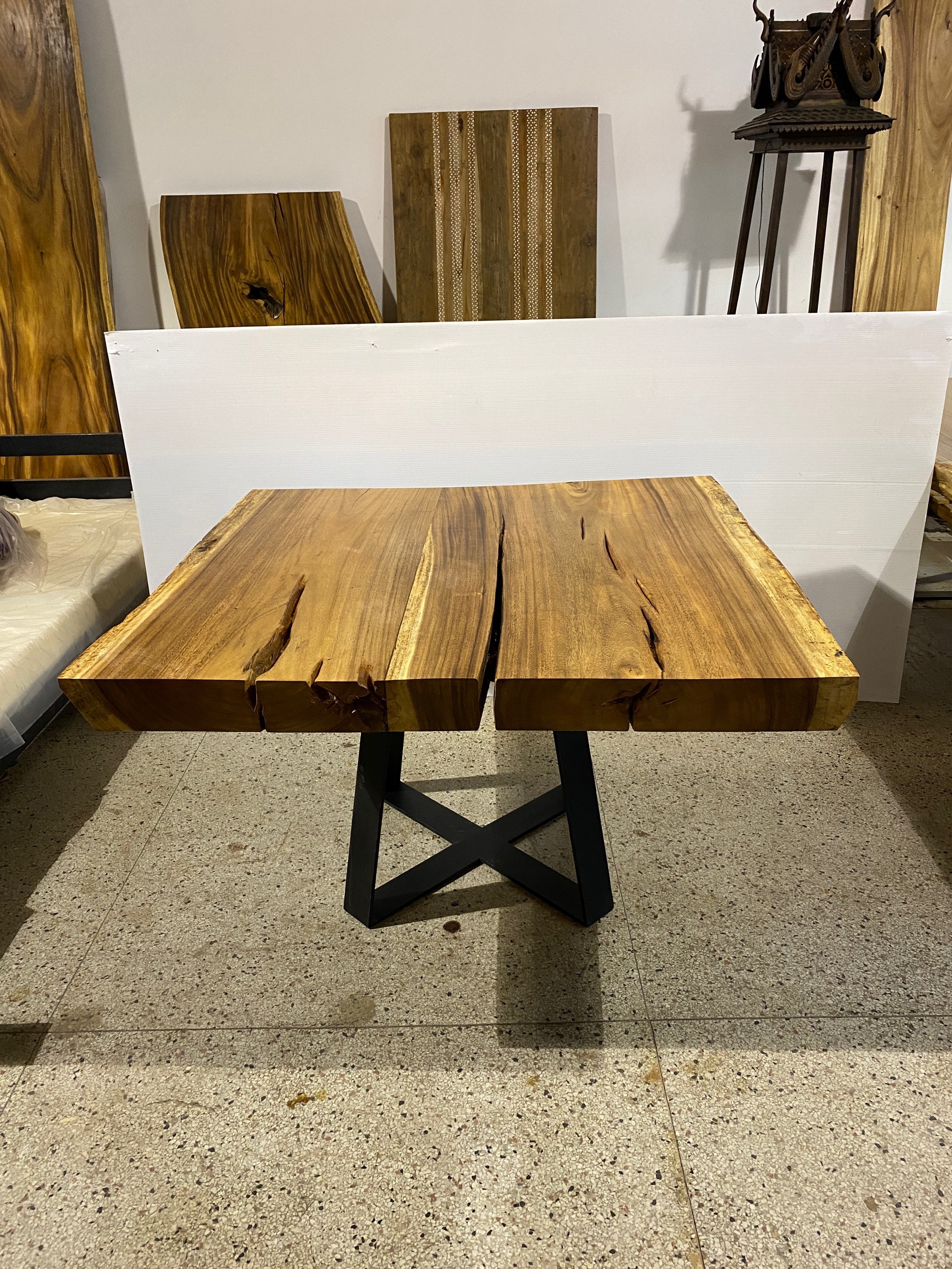 Modern Square Live Edge Dining Table, Wood and Metal Base - Etsy