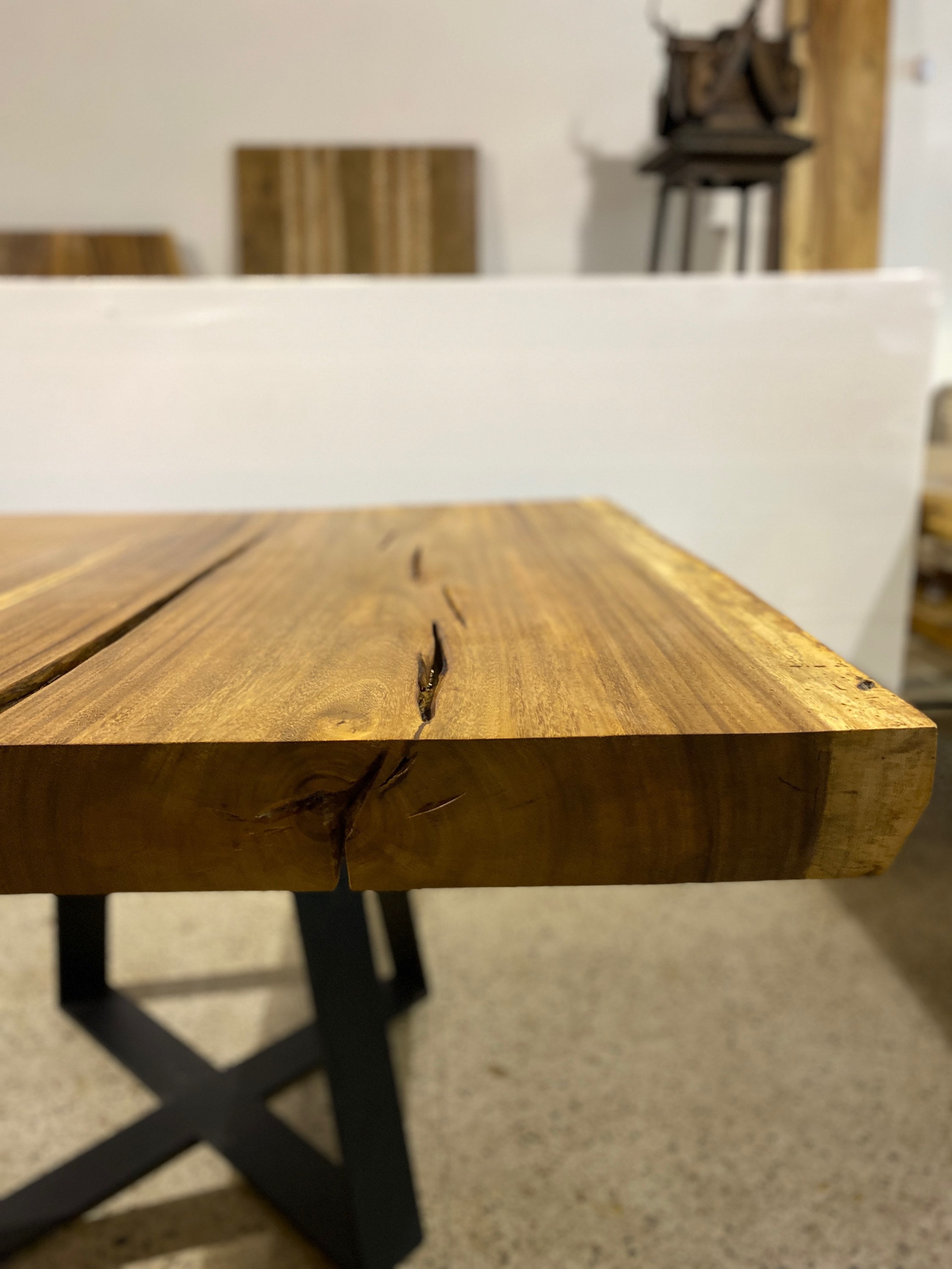 Modern Square Live Edge Dining Table, Wood and Metal Base - Etsy