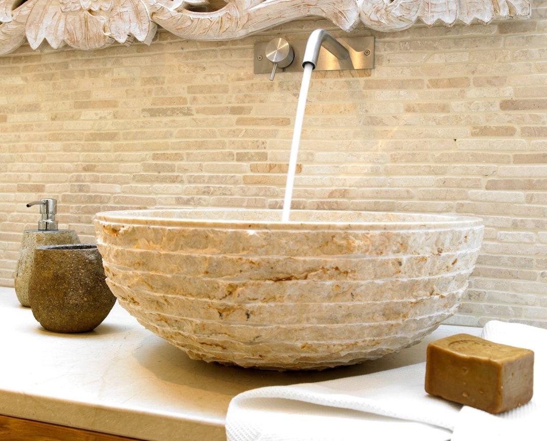 Extra Small MARBLE VESSEL SINK Handmade Natural Oval Bowl Hammer Finish ...