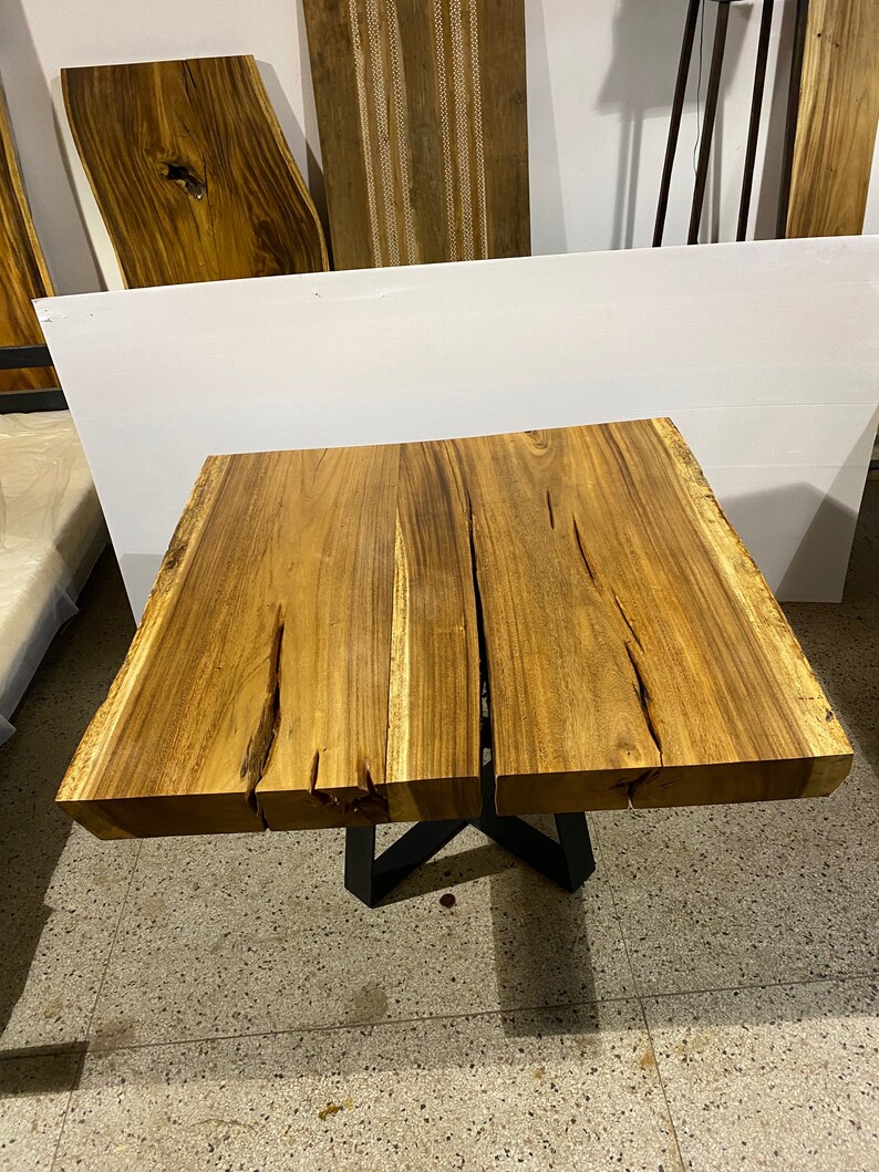 Modern Square Live Edge Dining Table, Wood and Metal Base - Etsy