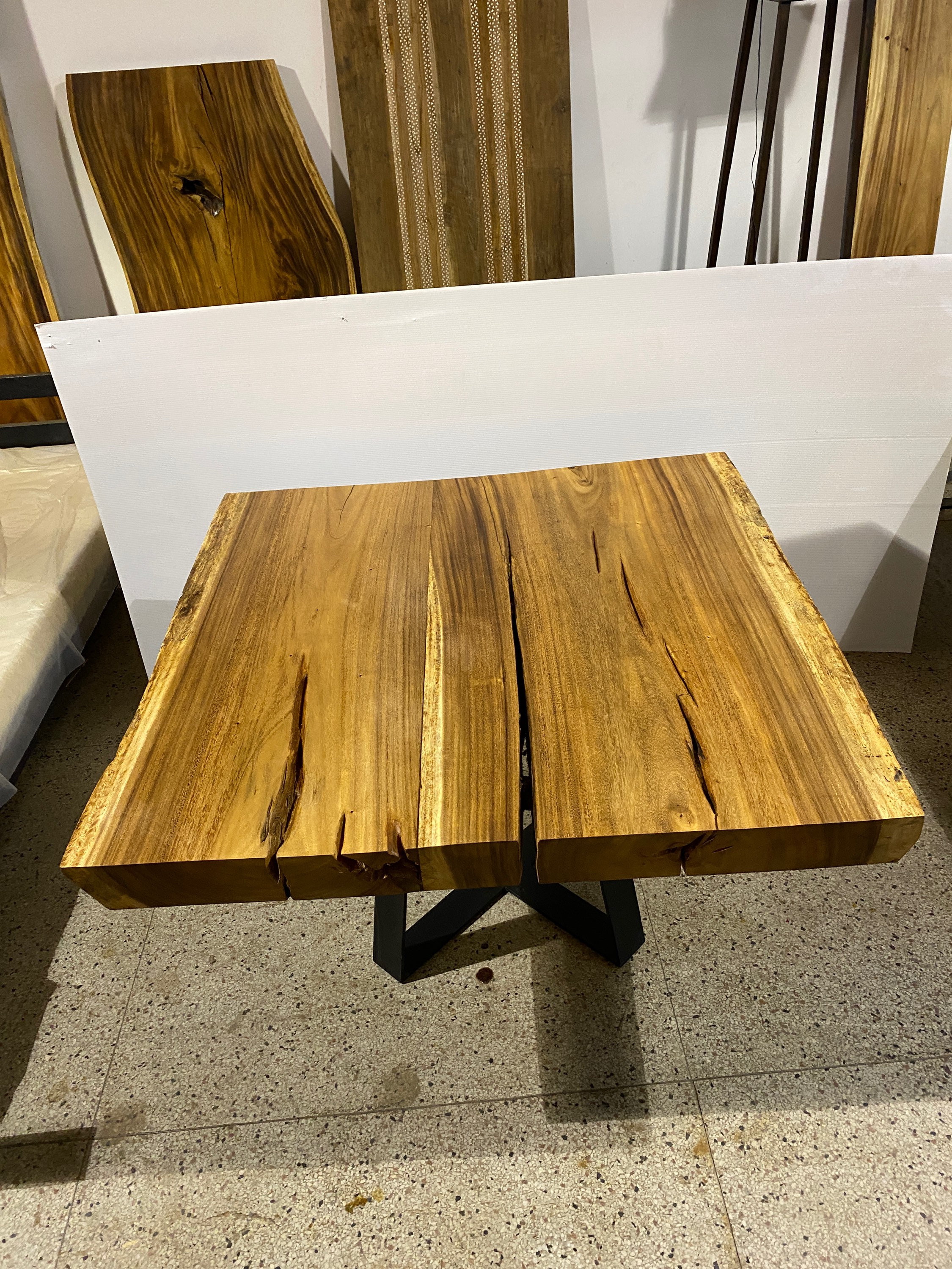 Modern Square Live Edge Dining Table, Wood and Metal Base - Etsy