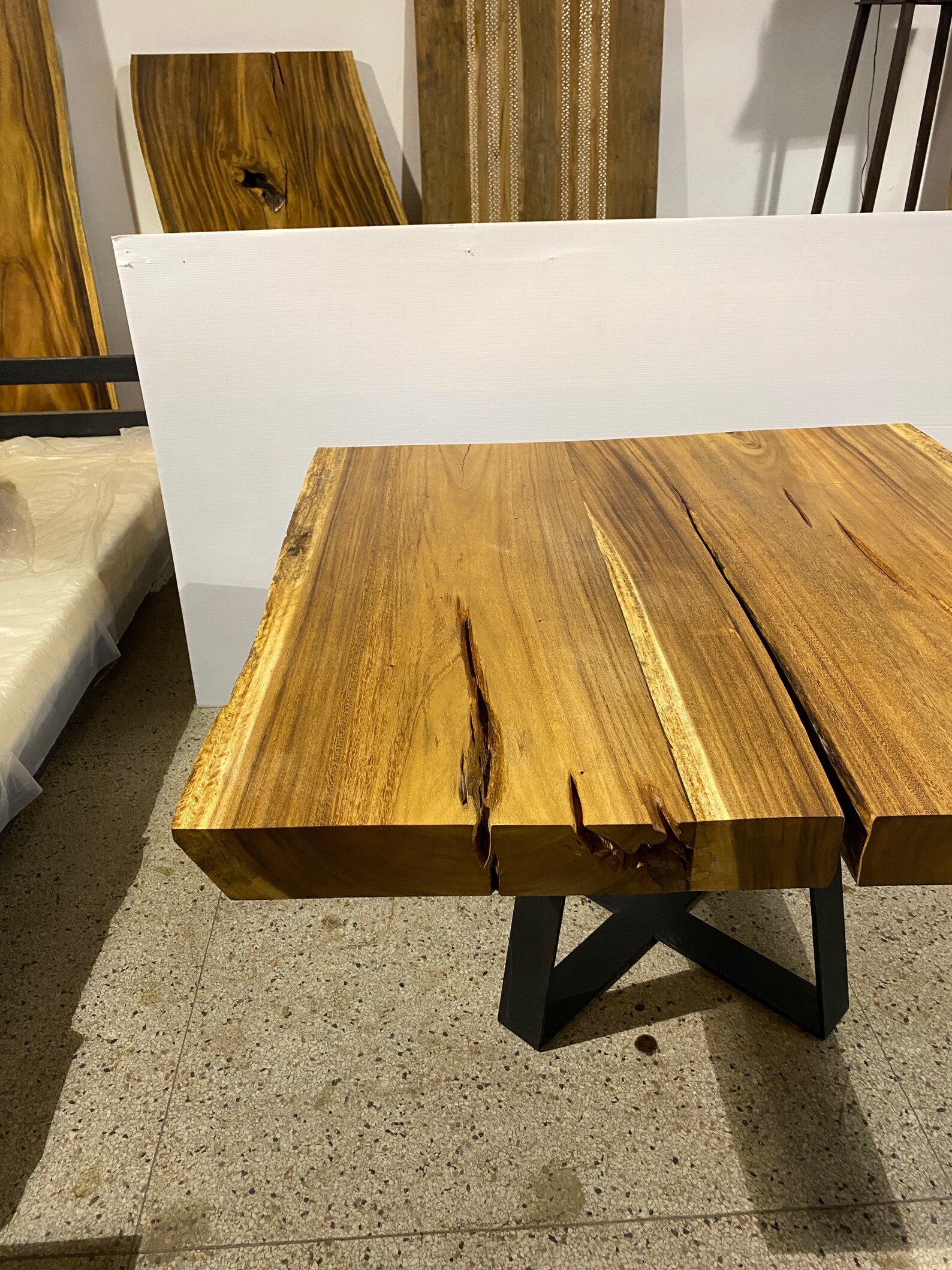 Modern Square Live Edge Dining Table, Wood and Metal Base - Etsy