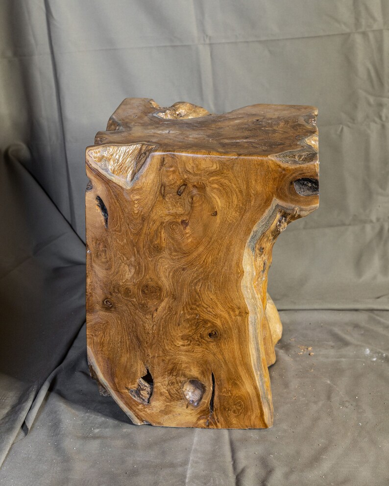 Square Solid Teak Wood Side Table Natural Tree Stump Stool or - Etsy