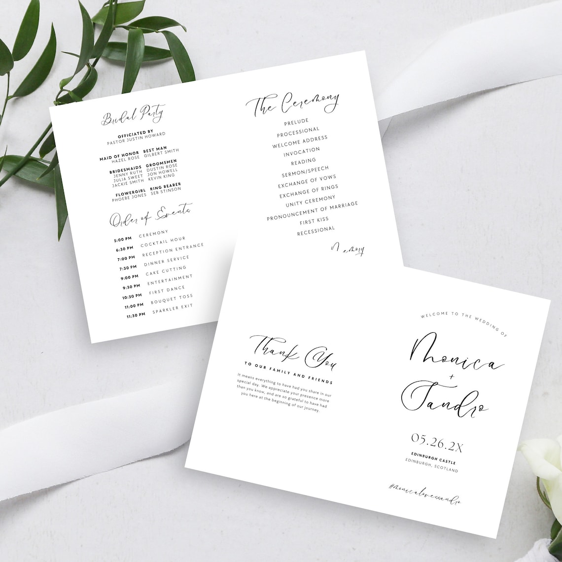 Wedding Program Booklet Template, Folded Ceremony Printable, DIY ...