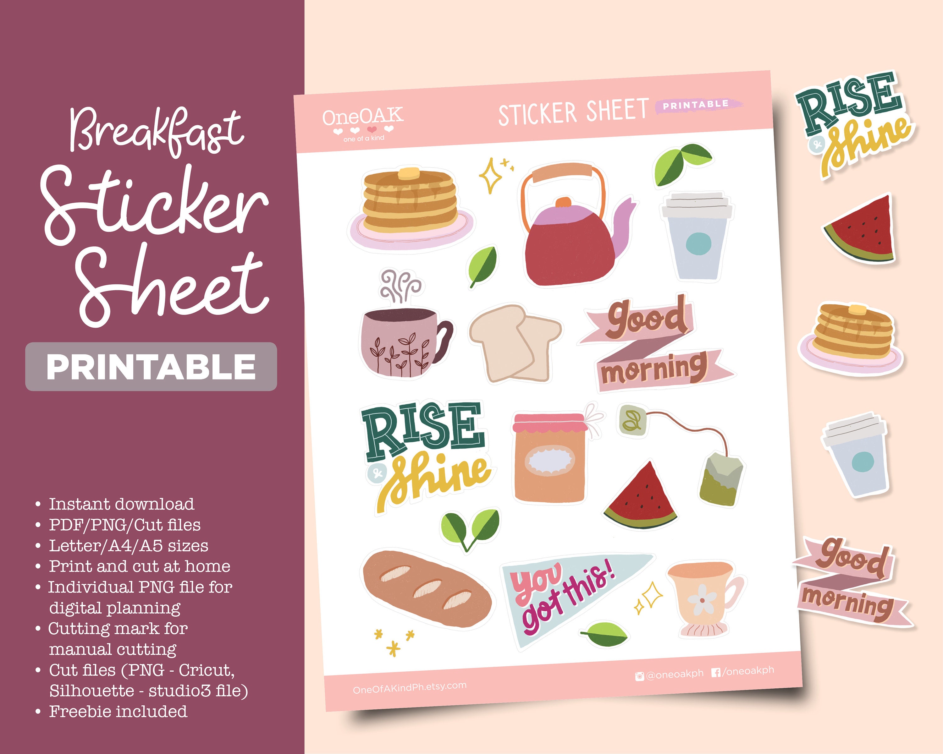 Breakfast Sticker Printable Breakfast Sticker Sheet Cute | Etsy