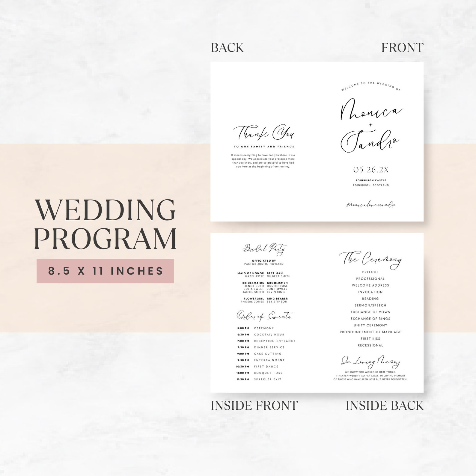 Wedding Program Booklet Template, Folded Ceremony Printable, DIY ...