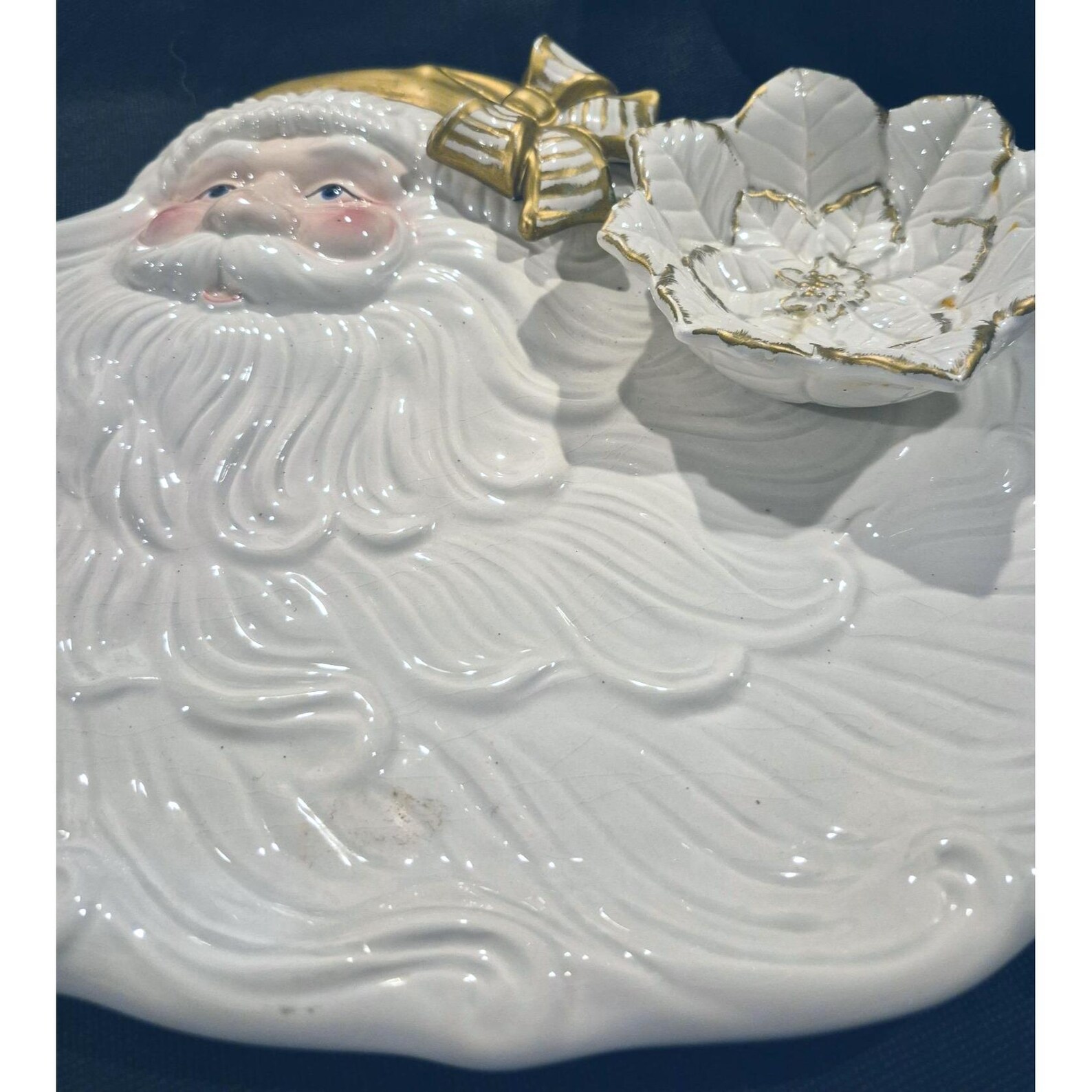 Vintage Santa Claus Ceramic Serving Plate With Gold Accents Poinsettia ...