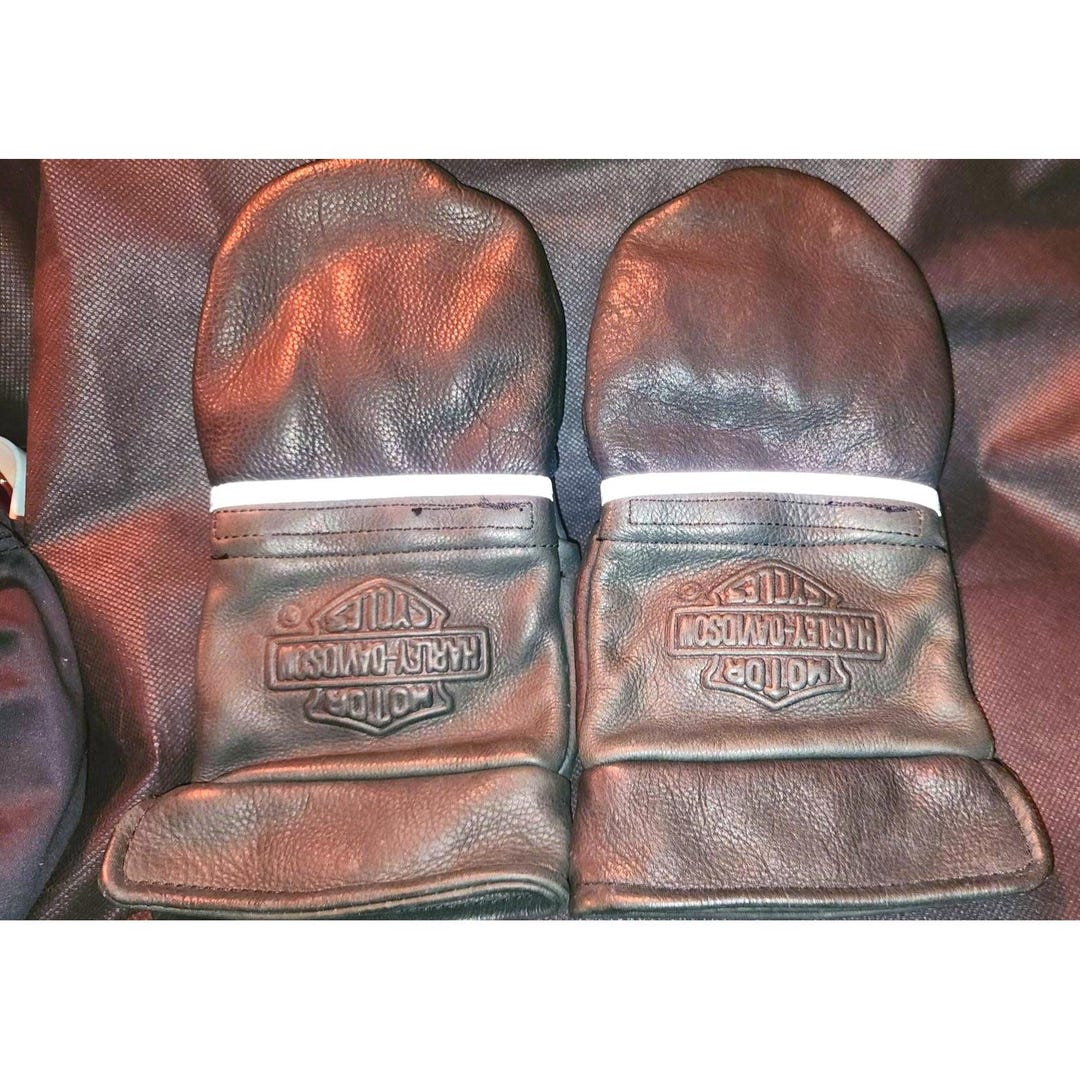 Harley-davidson Genuine Black Leather Riding Motorcycle Mittens Small ...