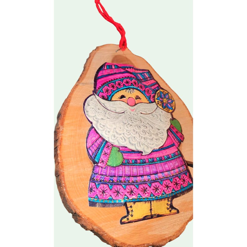 Decorative Santa Claus Wood Slice Ornament With Hand-painted Design Red ...