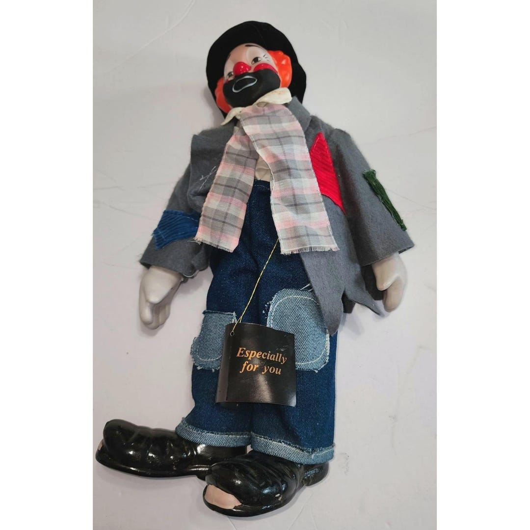 Vintage Porcelain Clown Doll With Patchwork Clothing & Hat - Etsy