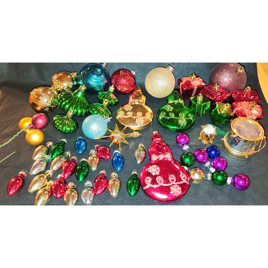 Vintage Bright Christmas Ornament Set Assorted Colors Shapes Holiday ...