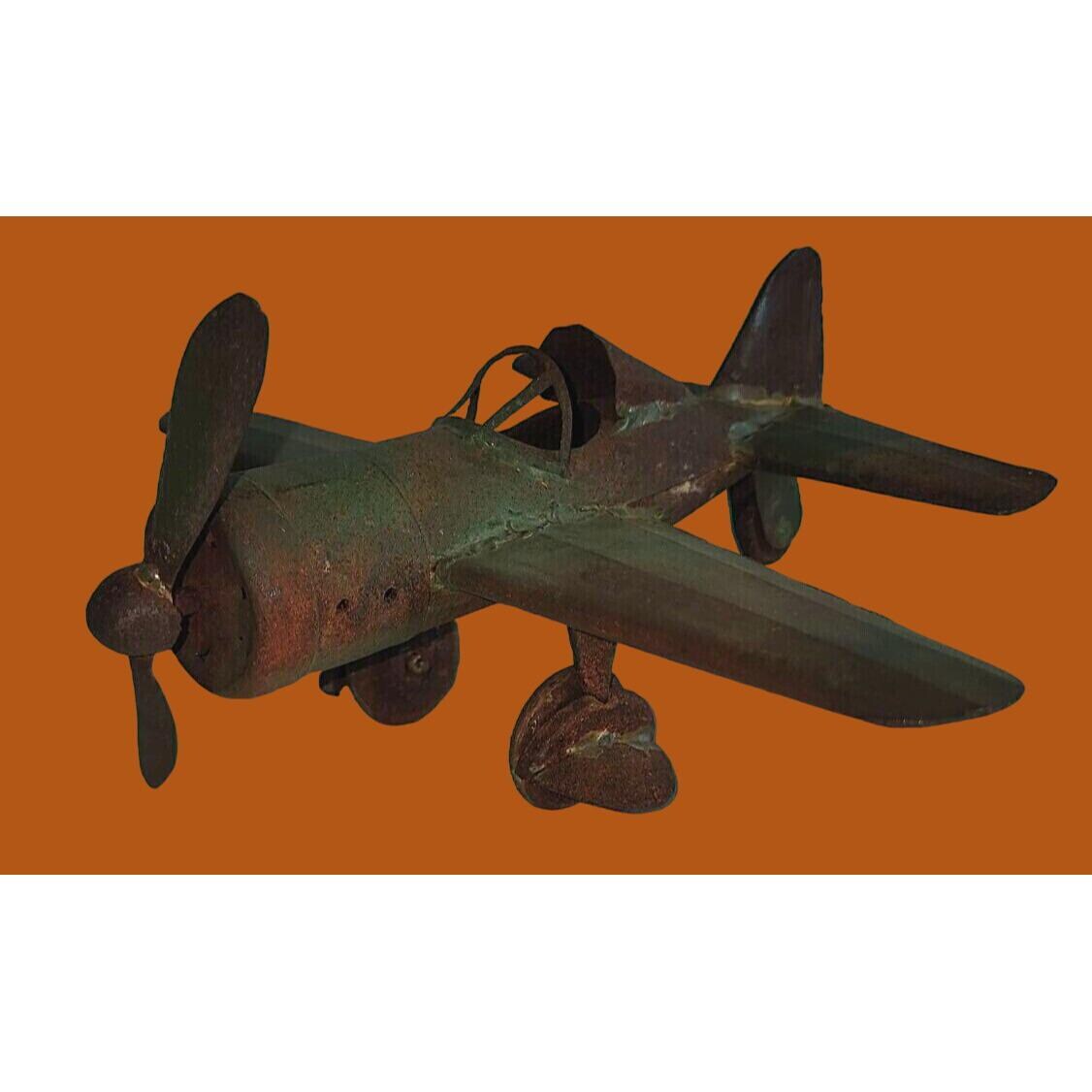 Vintage Metal Airplane Model - Rustic Patina & Movable Propeller ...