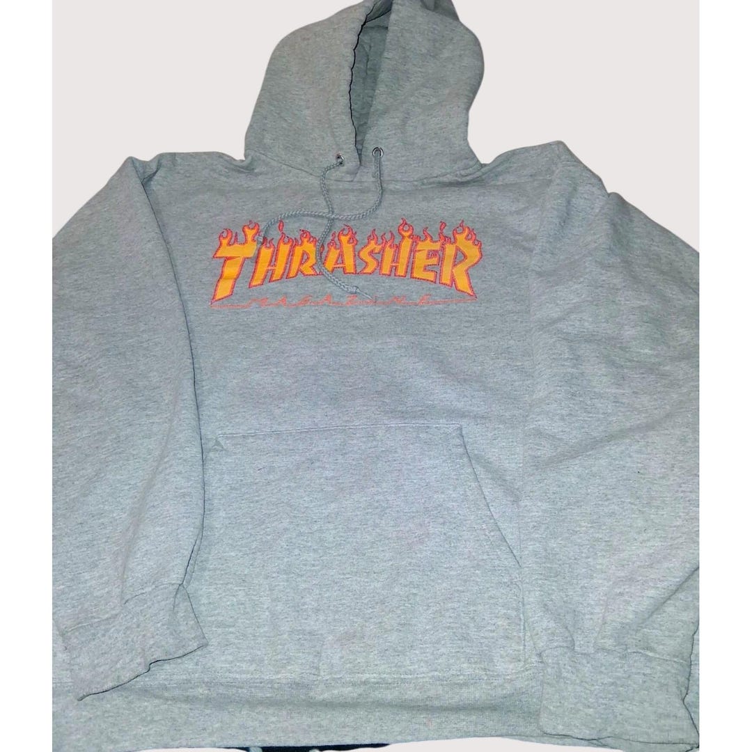 Vintage Thrasher Magazine Gray Heavyweight Pullover Hoodie With Flame ...