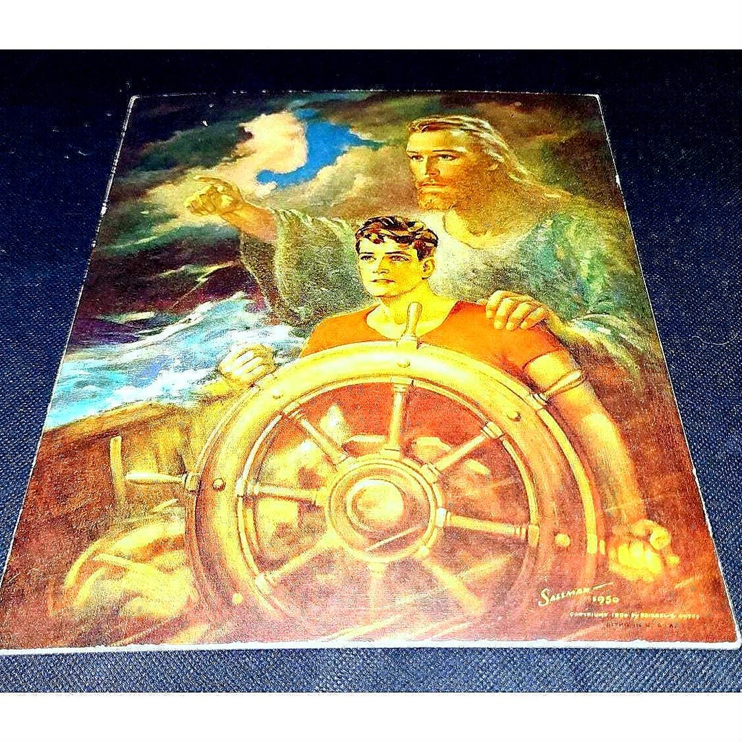 Vintage 1950 Sailmaker Print by Warner Sallman God Take the Wheel ...
