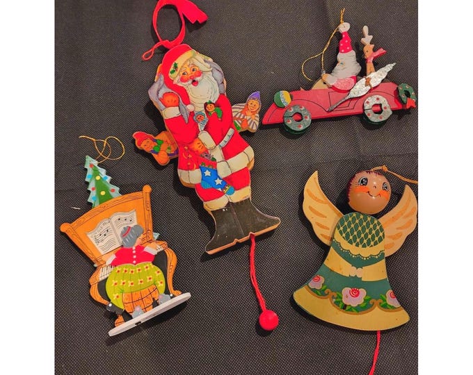 Vintage Schmid Emgee Wooden Pull String Moveable Christmas Ornaments ...