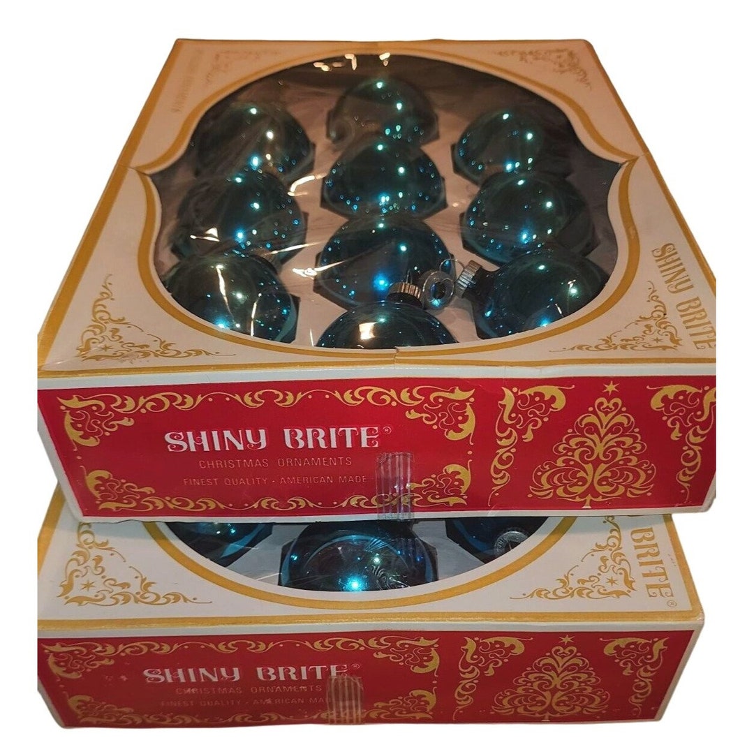 Shiny Brite Vintage Christmas Ornaments Set of 20 Blue Glass ...