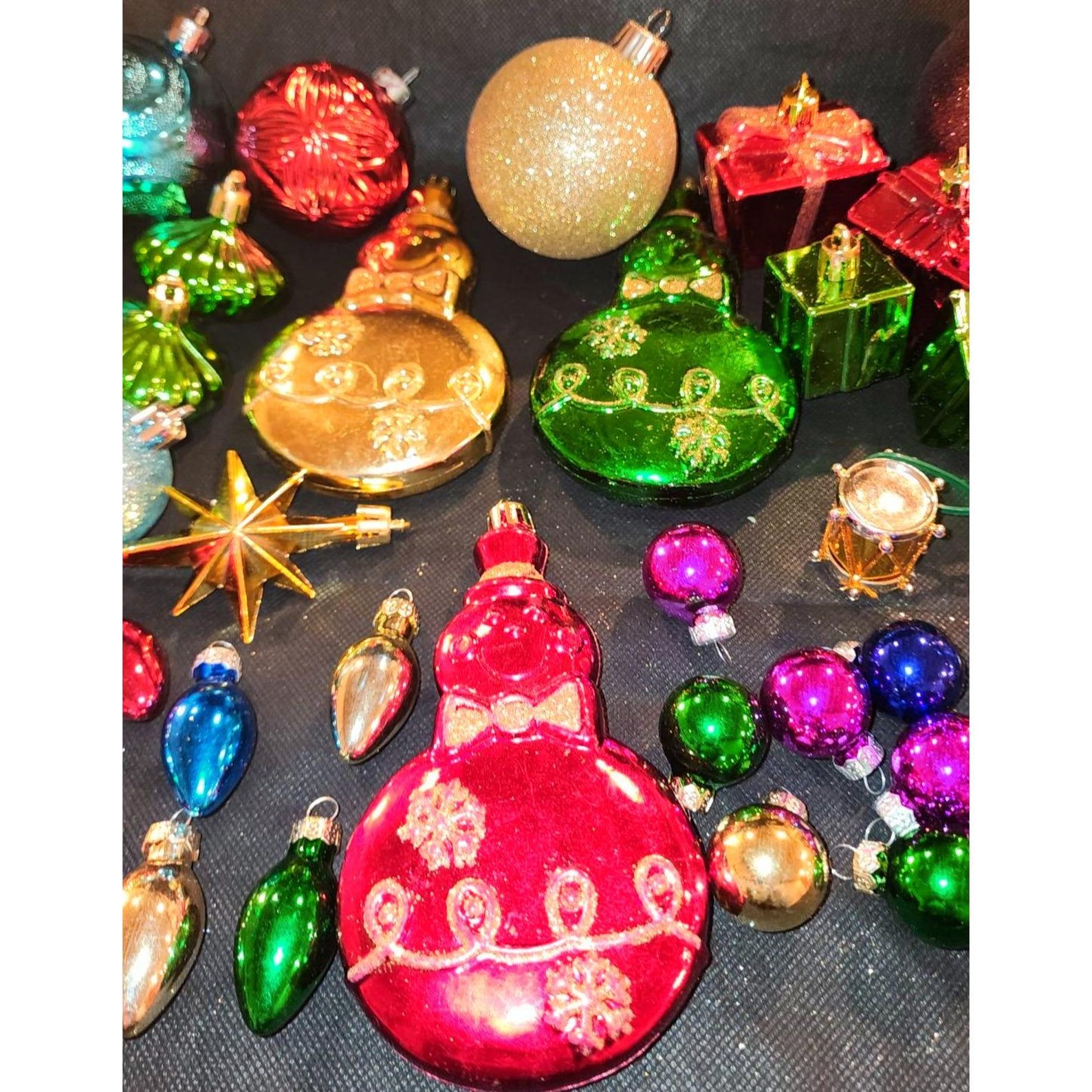Vintage Bright Christmas Ornament Set Assorted Colors Shapes Holiday ...