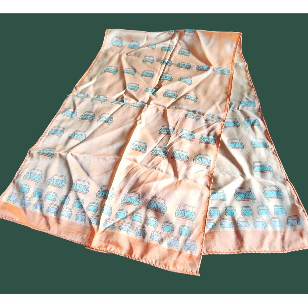 Vintage Beige Silk Scarf With Retro Car VW Bug Pattern - Etsy