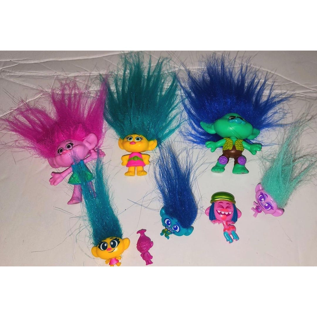Trolls Dolls Collection - Set of 7 Mini Figures With Colorful Hair - Etsy