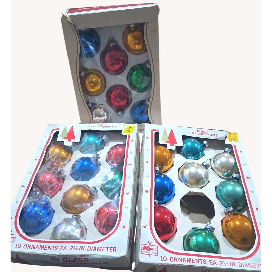 Vintage Glass Christmas Tree Ornaments 2 3/4" Diameter Set of 10 & 8 ...
