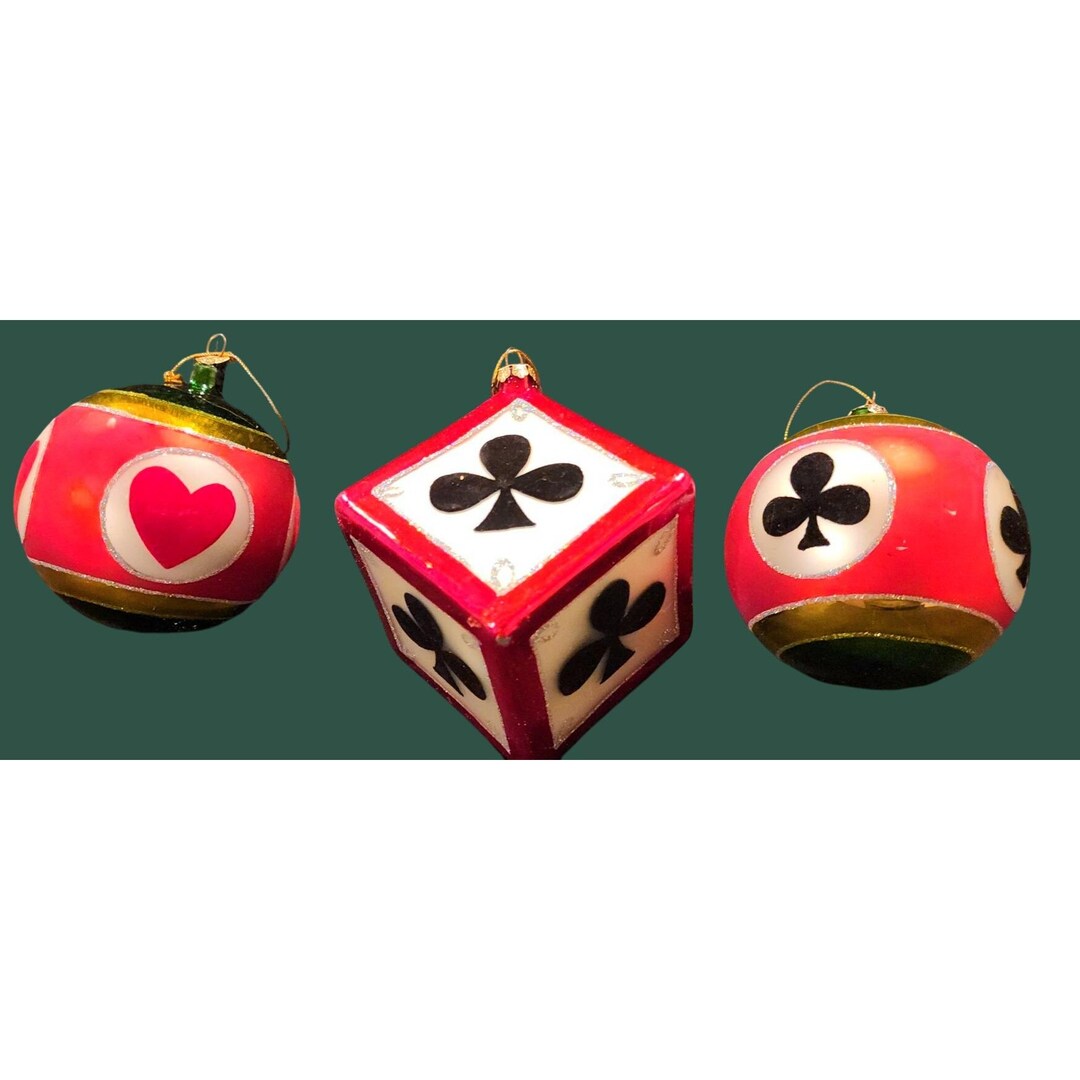 3 Large Playing Card Suit Glass Ornaments Felt Bling Casino Poker - Etsy