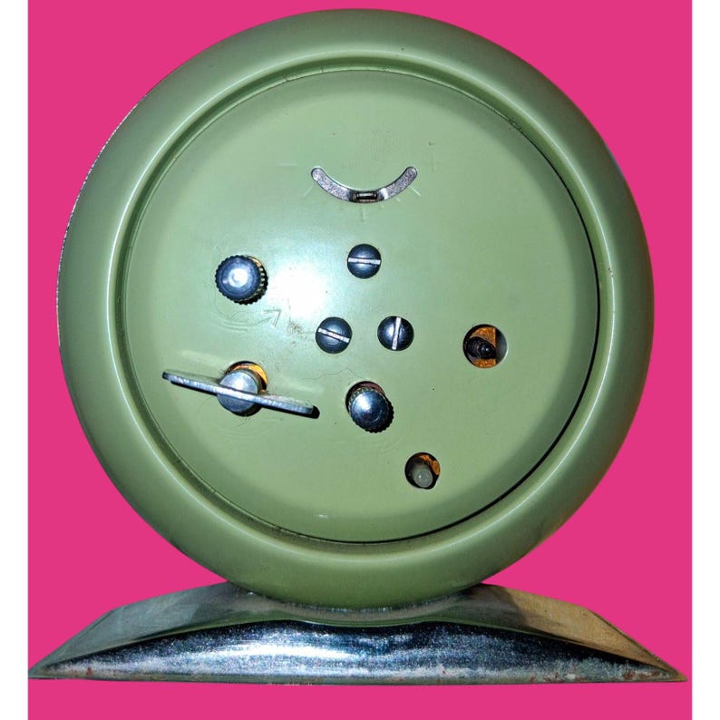 Vintage Blue Owl Design Alarm Clock With Chrome Base & Green Back Mid ...
