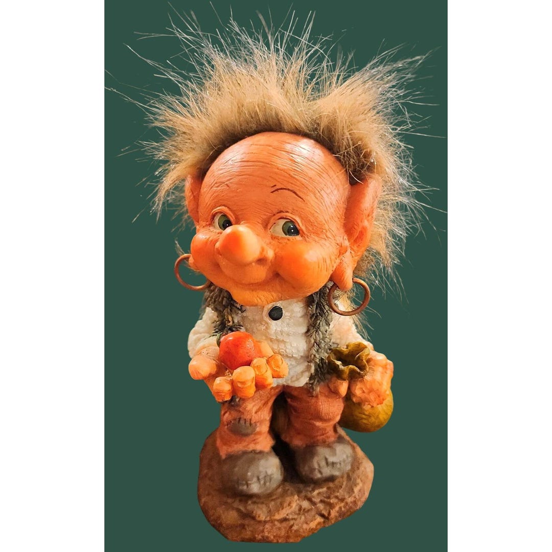 Vintage Whimsical Troll Figurine With Apple & Pouch Steampunk Eclectic ...