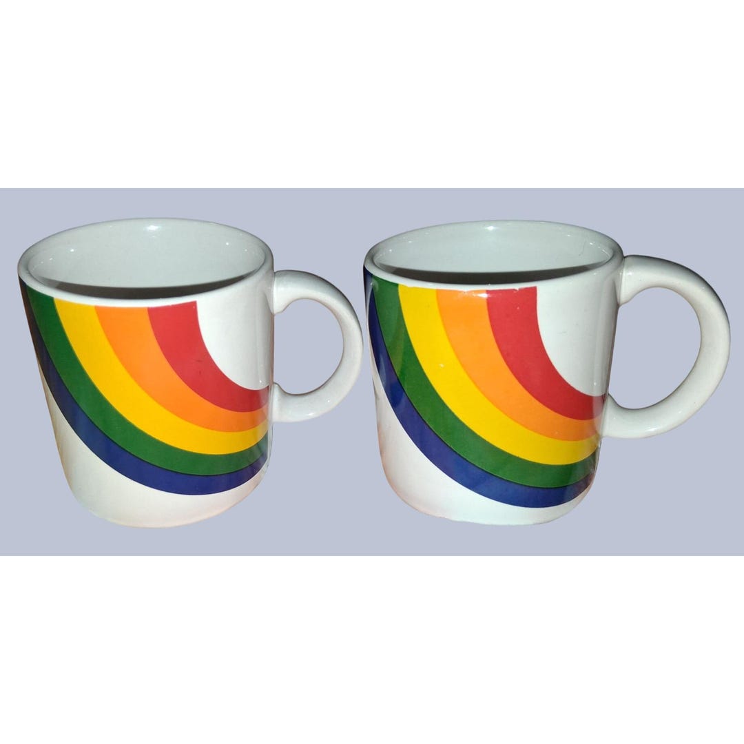 Vintage Rainbow Ceramic Coffee Mugs 1984 F.T.D.A. Set of 2 - Etsy