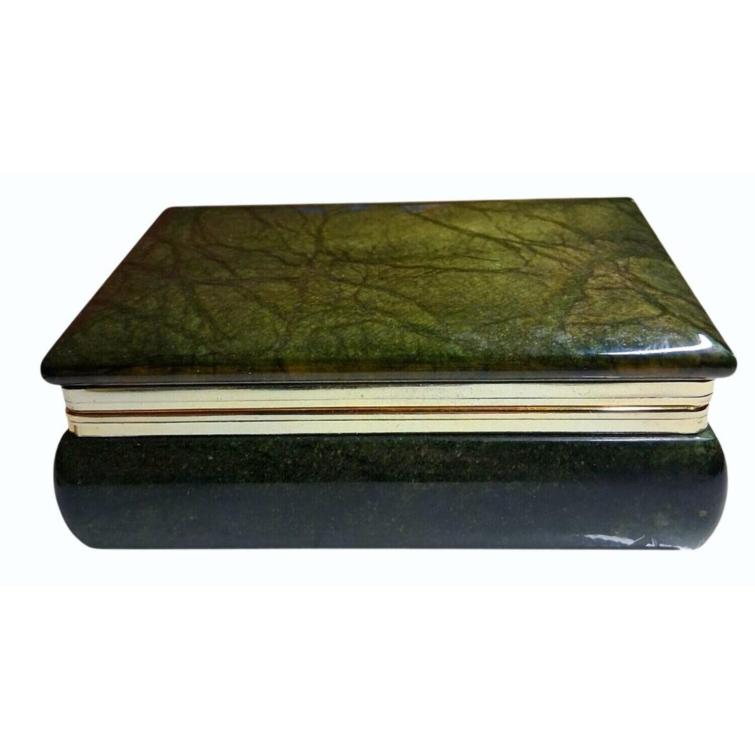 Green Solid Alabaster Hinged Jewelry Box With Gold Accents Vintage - Etsy