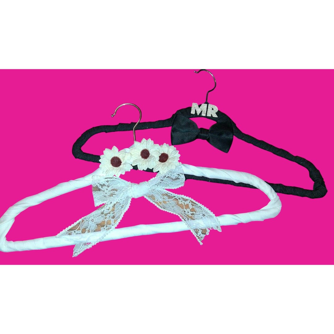 Mr. Mrs. Wedding Hangers With Lace & Bow Embellishments - Etsy