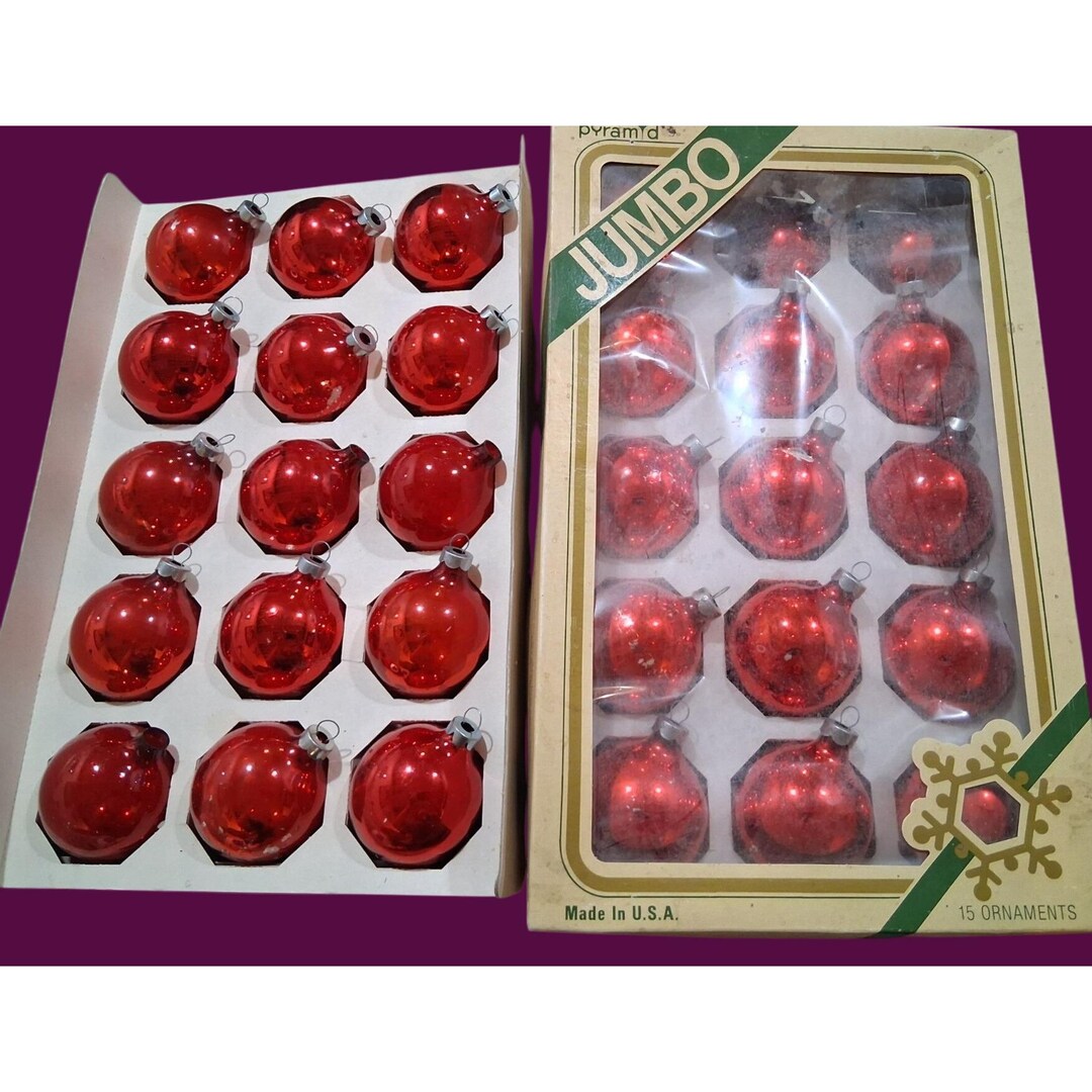 Vintage Pyramid Jumbo Red Glass Christmas Ornaments Set of 30 - Made in ...