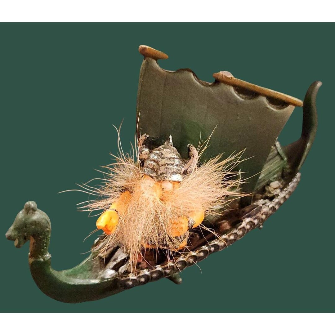 Viking-themed Collectible Figurine With Dragon Longboat & Furry Viking ...