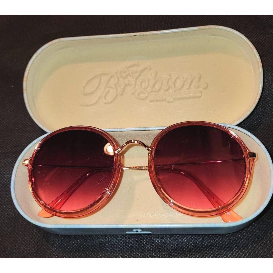 Brighton Round Sunglasses With Ornate Hard Case Rose Gold Frame & Brown ...