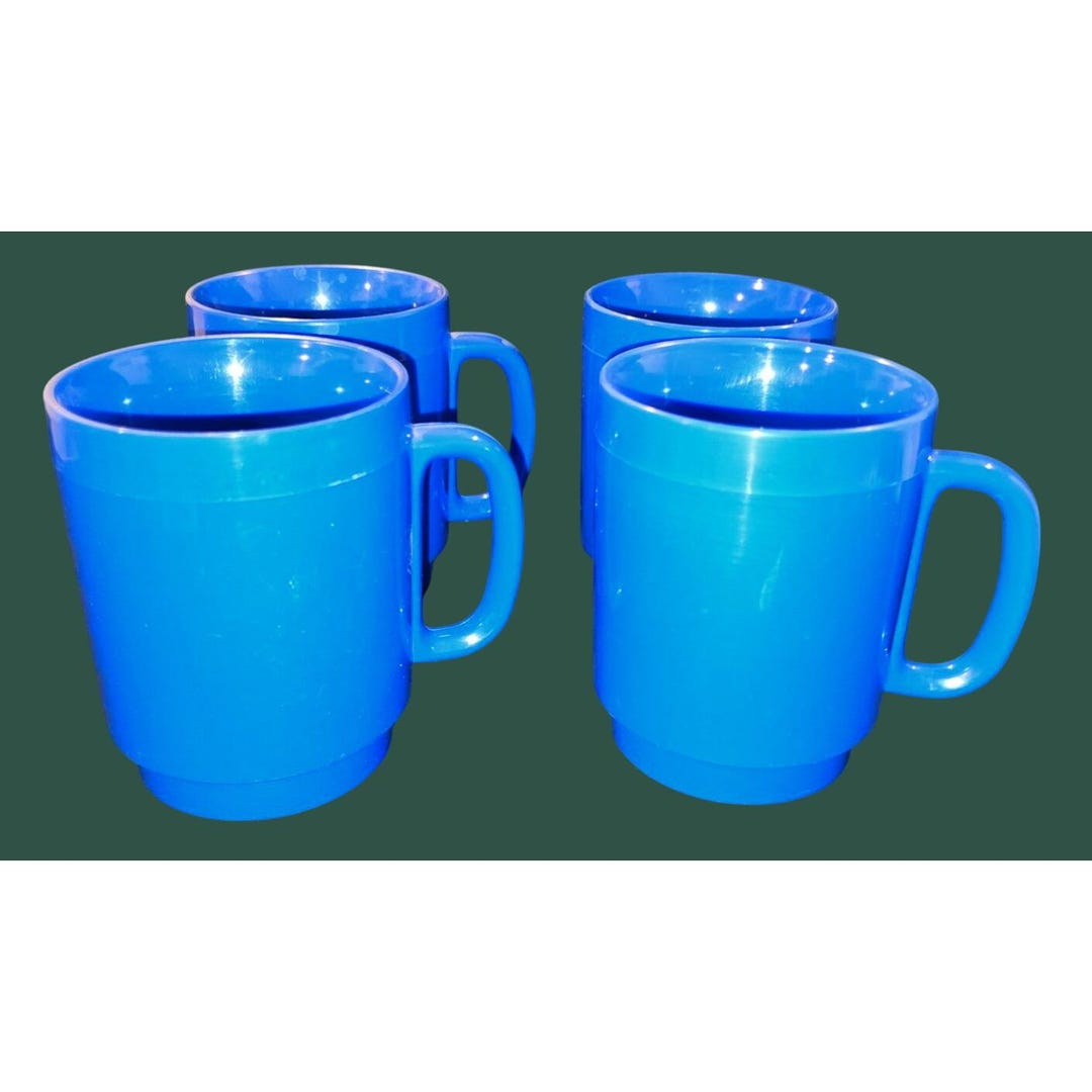 Set of 4 Vintage Royal Blue Thermo Serv Mugs Large Stacking Plastic ...