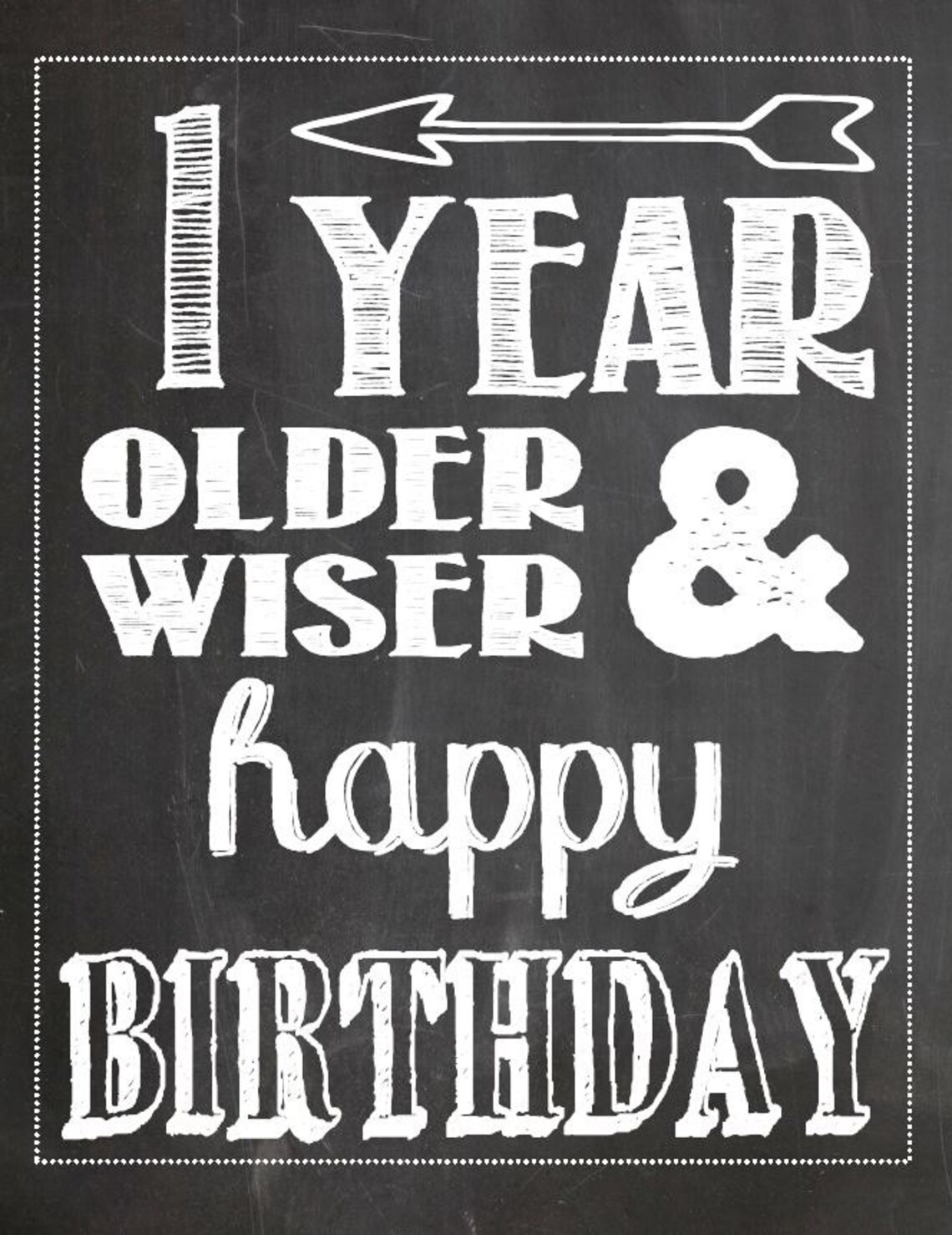 Happy Birthday Sign One Year Older and Wiser Chalkboard | Etsy