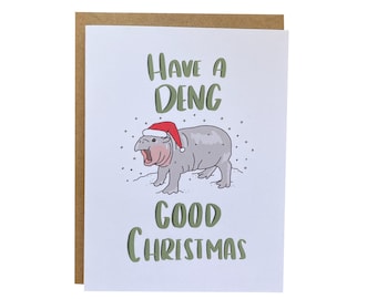 Moo Deng Christmas Card, Moo Deng, Funny Christmas Card, Moo Deng Hippo ...