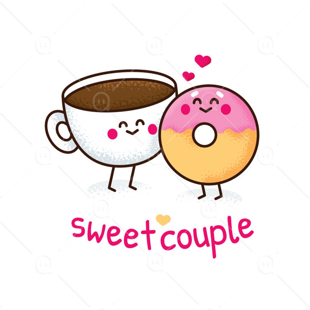 Sweet Couple, Coffee and Donut Clipart, Food Doodle Clipart, Sweet Food ...