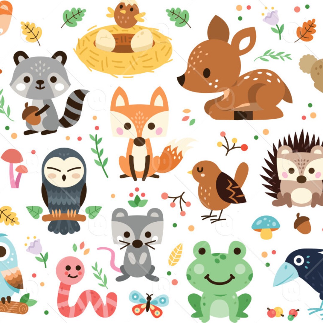 Woodland Cute Sweet and Funny Decorated Animals Clipart - Etsy