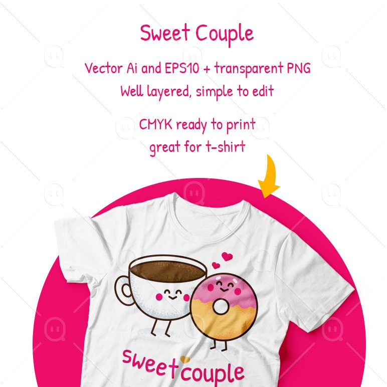 Sweet Couple, Coffee and Donut Clipart, Food Doodle Clipart, Sweet Food ...