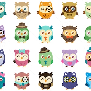 Owl Clip Art, Digital Owls Clipart, Cute, Sweet and Colored - Etsy