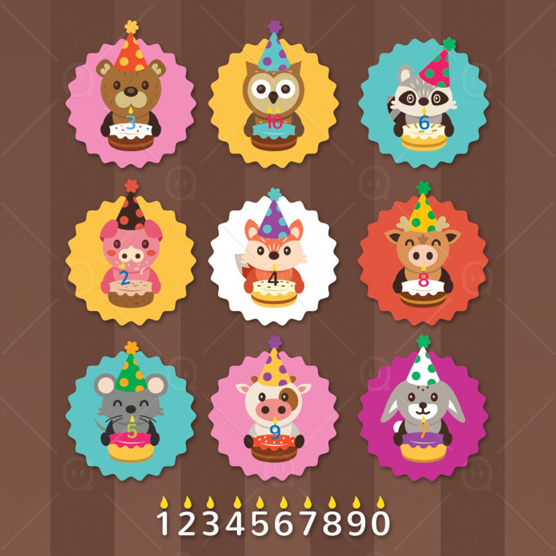 Birthday Party Cute Animals Clip Art Scrapbook - Etsy
