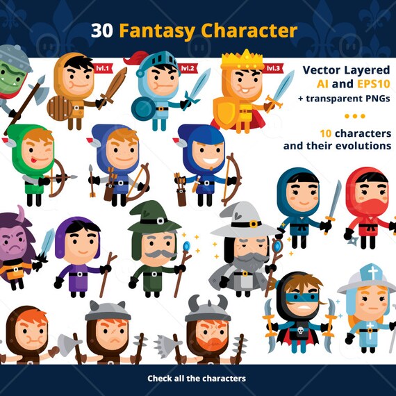 30 Fantasy Vector Clipart Characters Fantasy Characters | Etsy