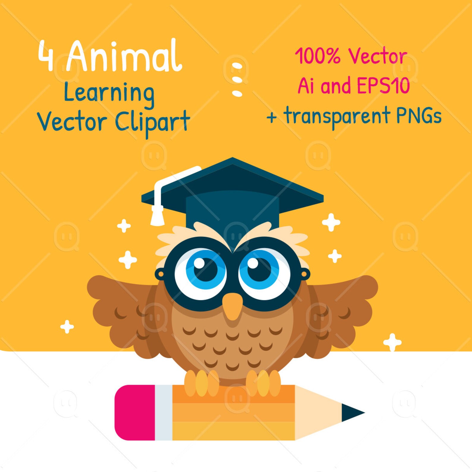 4 Animal Learning Vector Clipart, Children Animal School Clipart ...