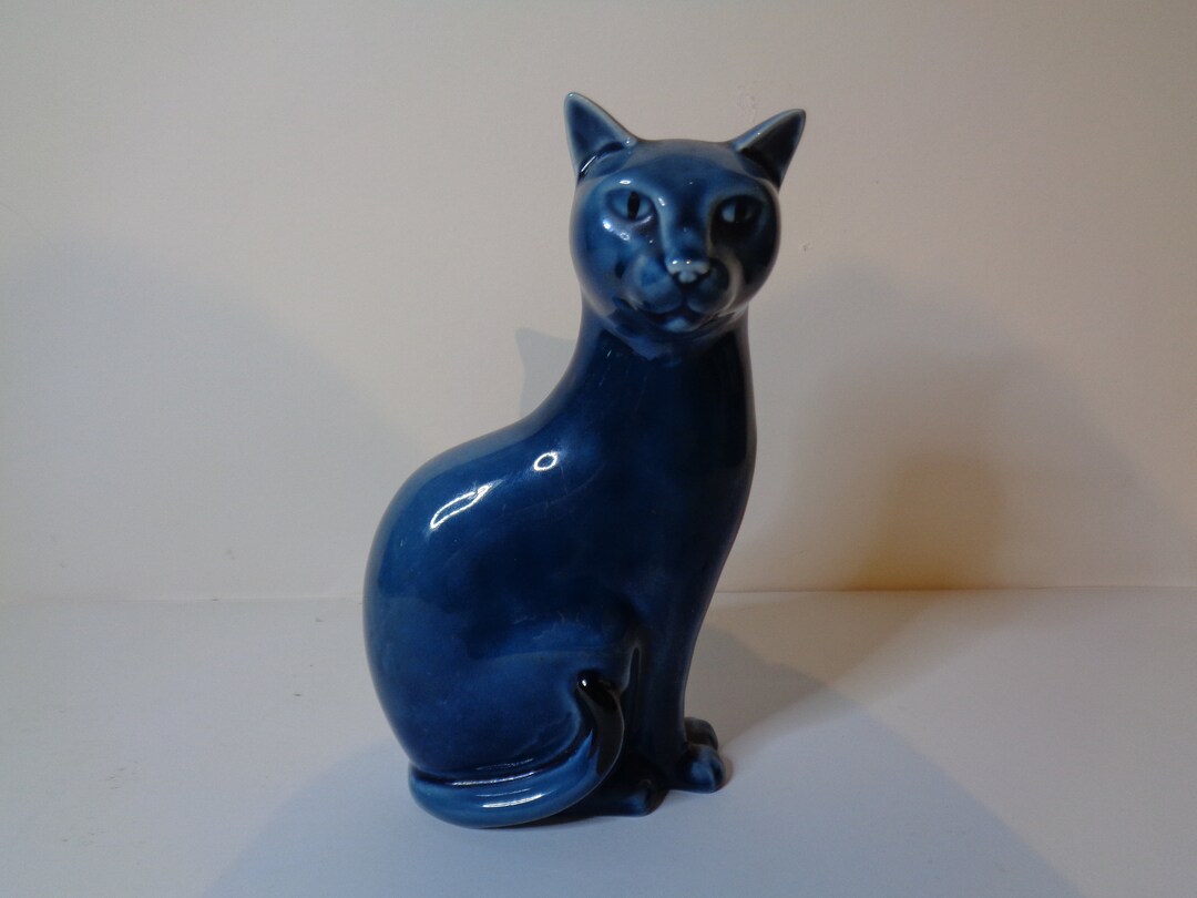 Poole Pottery Blue Cat Seated Facing Right - Etsy