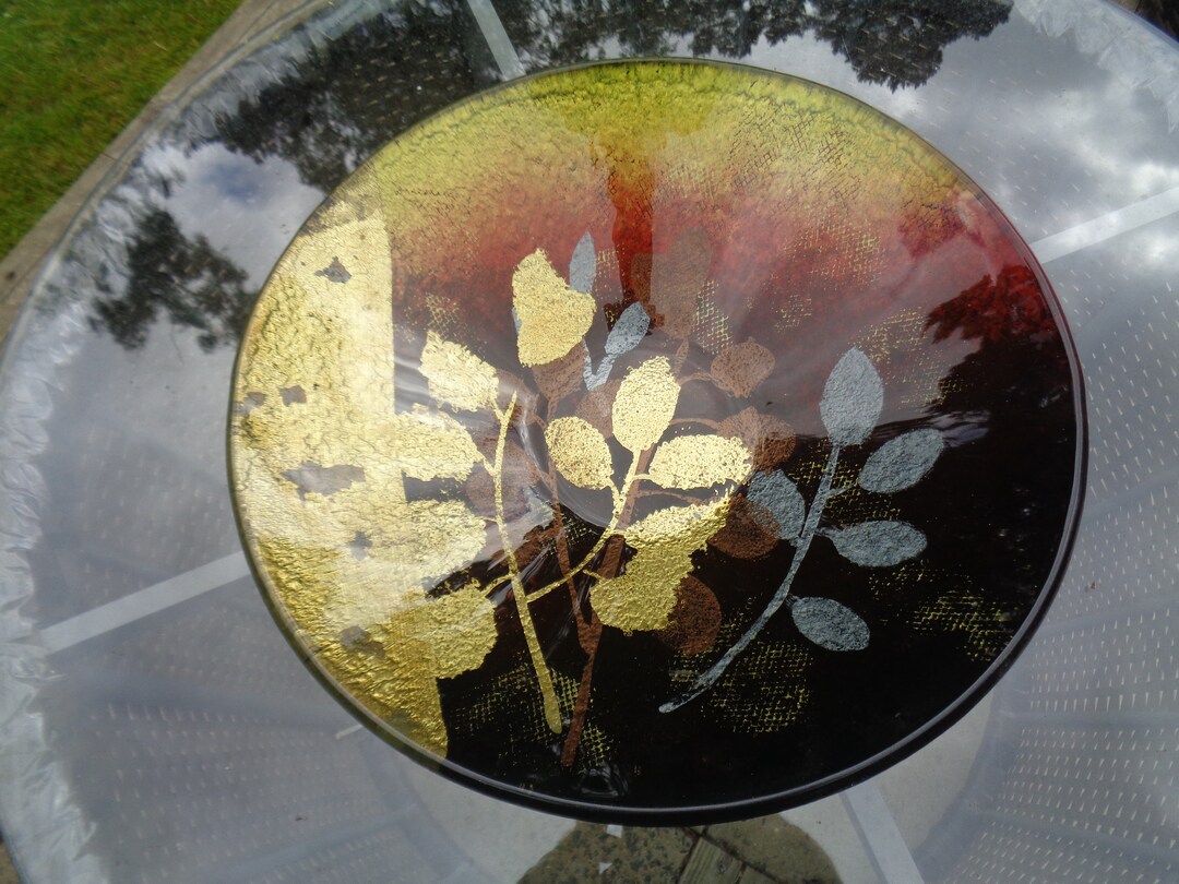 Gold Foliate Glass Centerpiece Bowl - 33cm Diameter - Etsy