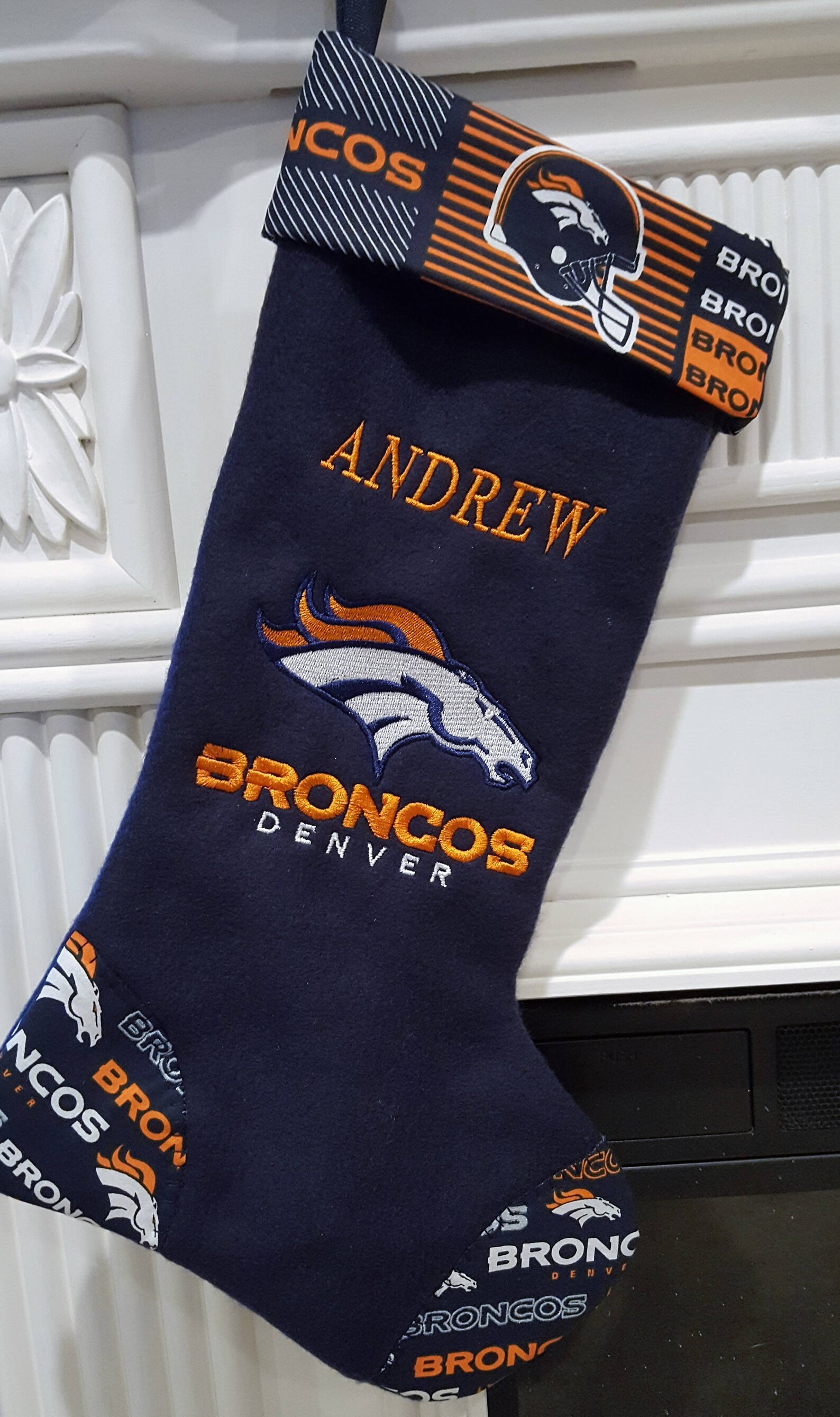 Denver Broncos Christmas Stocking, Embroidered NFL Fleece Stocking - Etsy