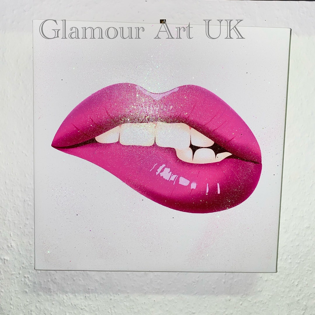 Pink Lips Canvas Wall Art , Sparkly Lips Art, Kylie Lips Art for Walls ...