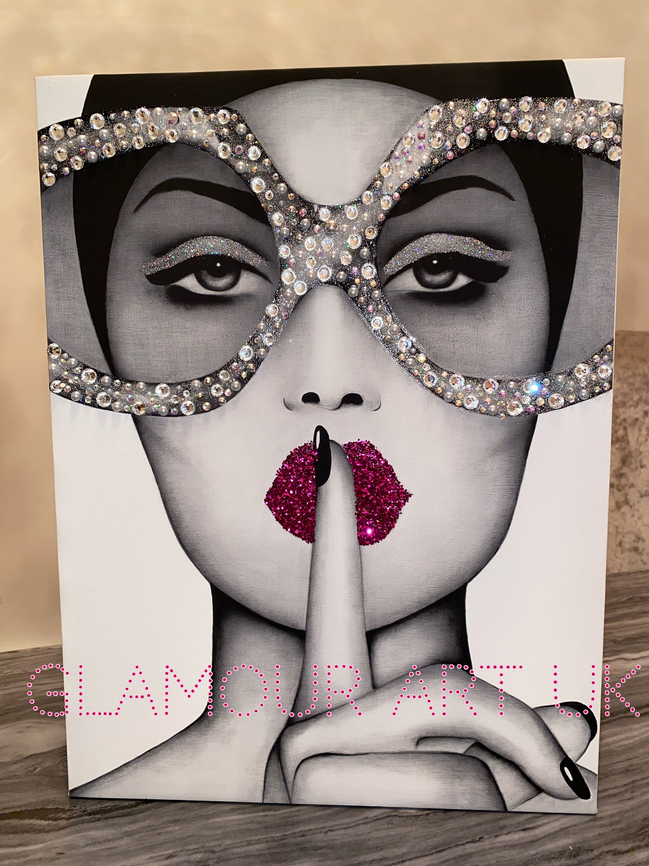 Glitter Wall Canvas Girl in Large Glasses Glam Room Wall - Etsy