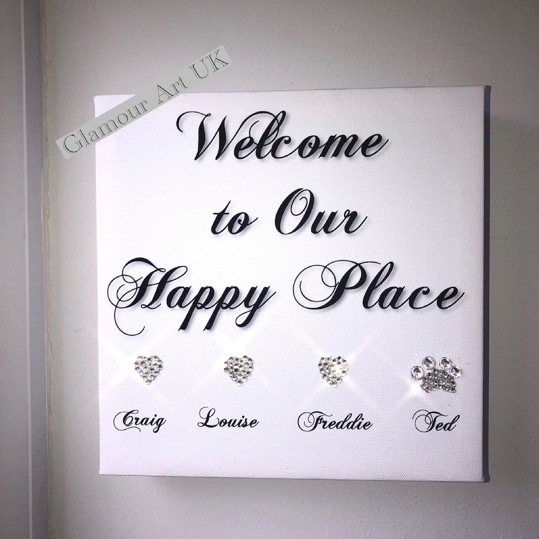 Welcome to Our Happy Place, Welcome Sign, Porch Sign, Family Quote ...