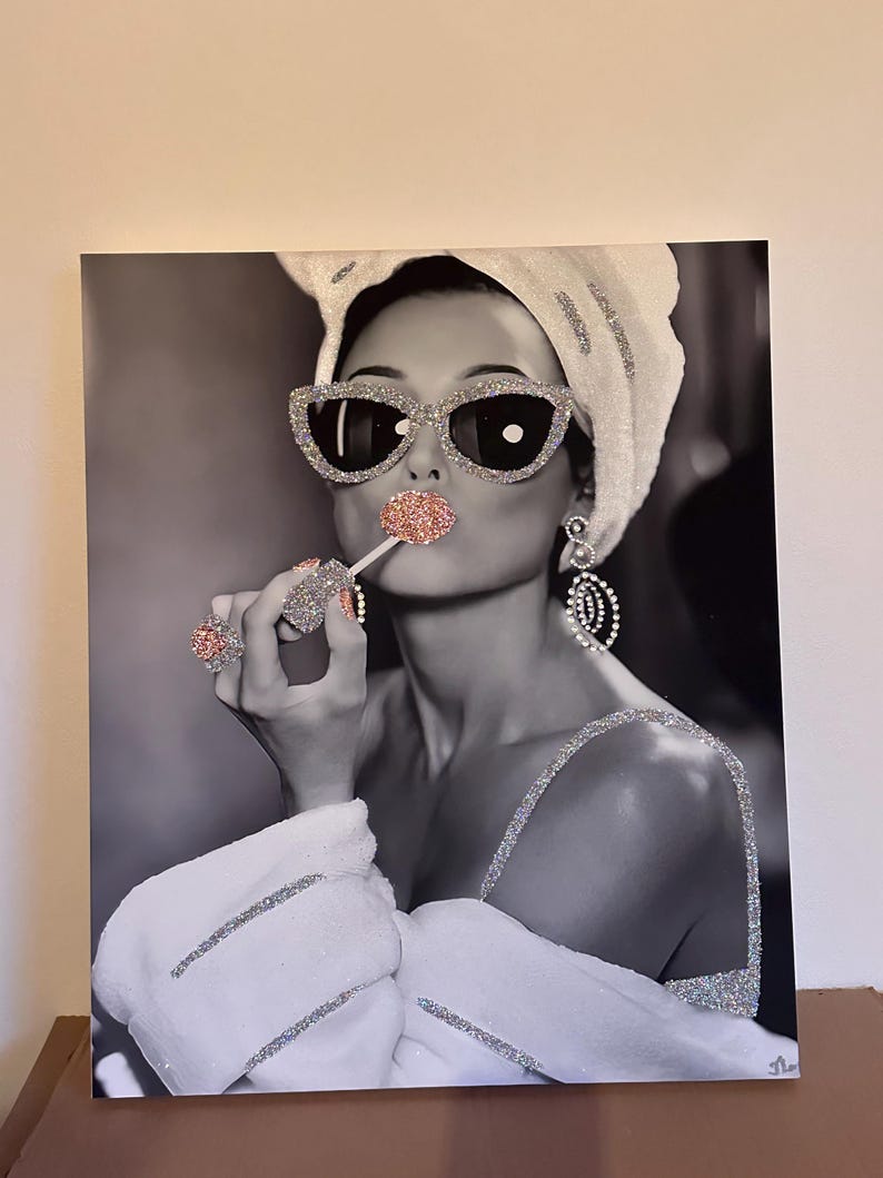 Glamorous Glitter Wall Canvas, White and Silver Art, Art for Bathroom ...